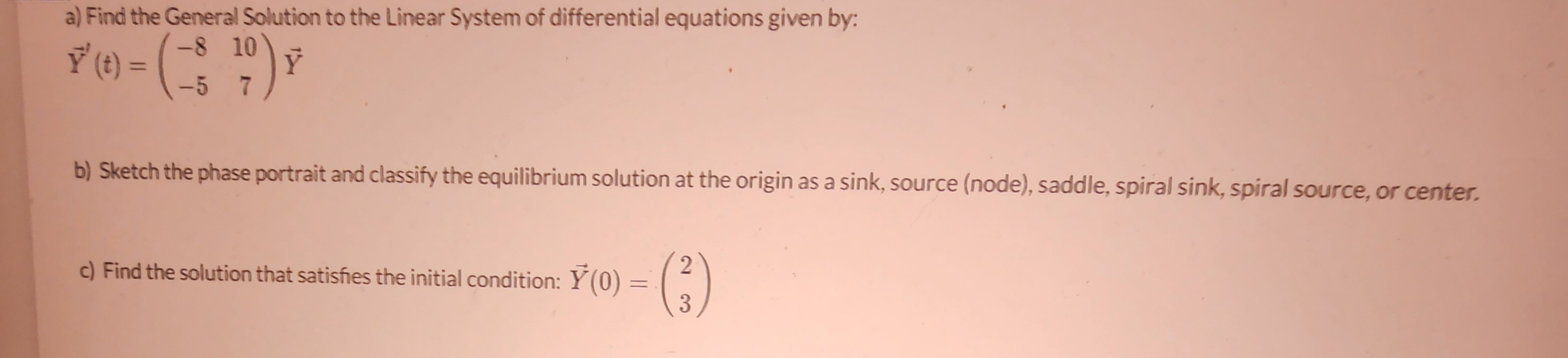 Solved a) Find the General Solution to the Linear System of | Chegg.com