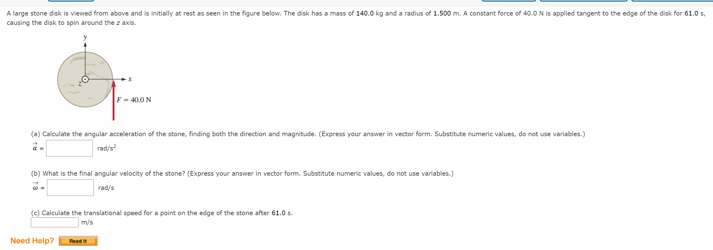 Solved causing the disk to spin around the z axis. α=rad/s2 | Chegg.com