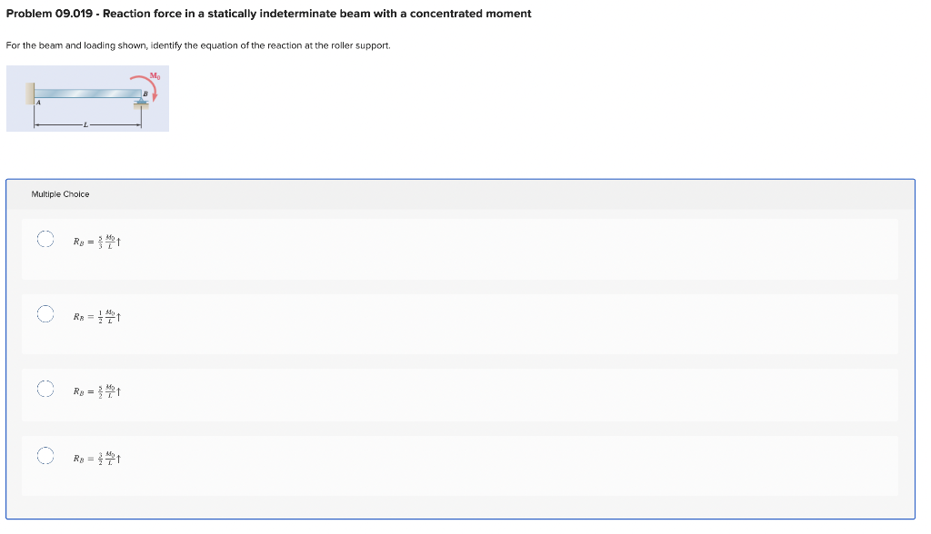 Solved Problem 09.019 - Reaction force in a statically | Chegg.com