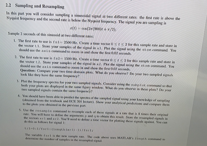 Sampling and Resampling Nyquist frequency and the | Chegg.com