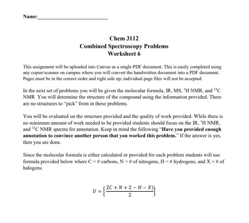 Solved Name: Chem 3112 Combined Spectroscopy Problems | Chegg.com