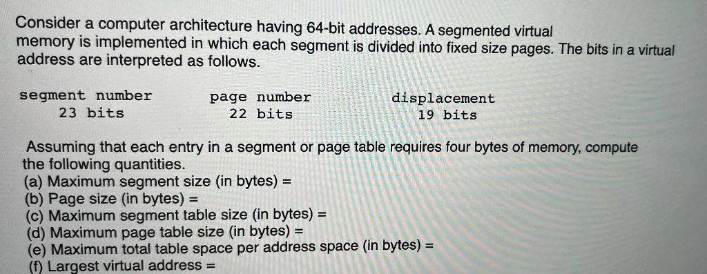 Consider a computer architecture having 64-bit | Chegg.com