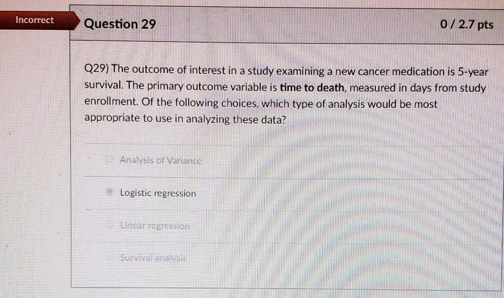 Solved Q29) The outcome of interest in a study examining a | Chegg.com