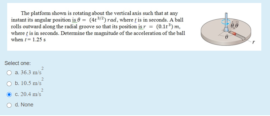 Solved The platform shown is rotating about the vertical | Chegg.com
