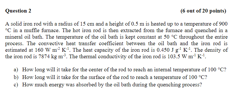 Solved A solid iron rod with a radius of 15 cm and a height | Chegg.com