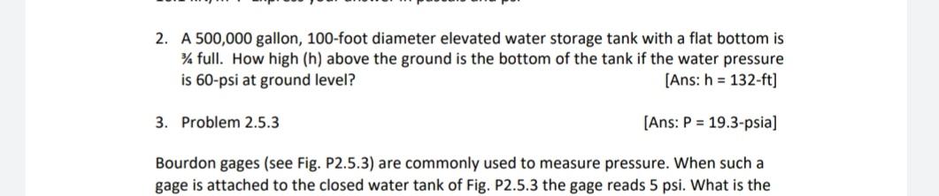 Solved 2. A 500,000 gallon, 100-foot diameter elevated water | Chegg.com