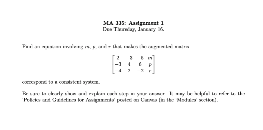 Solved Linear Algebra Find an equation involving m , p , | Chegg.com