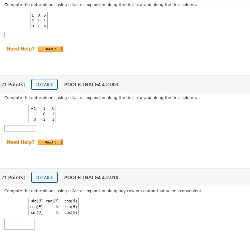 Solved Compute the determinant using cofactor expansion | Chegg.com