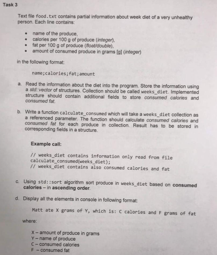 Solved Task 3 Text file food.txt contains partial | Chegg.com