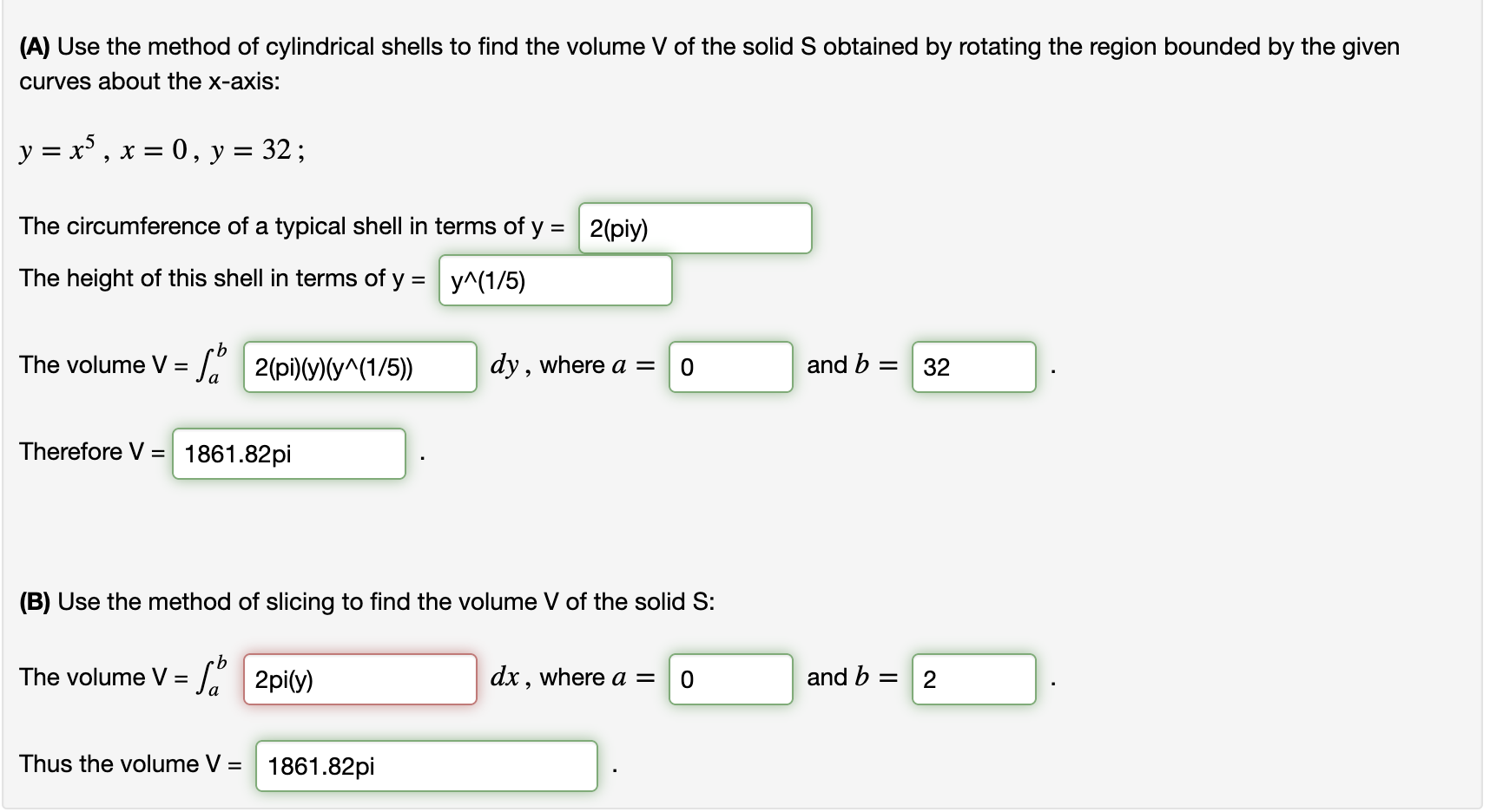 Solved (A) Use the method of cylindrical shells to find the | Chegg.com