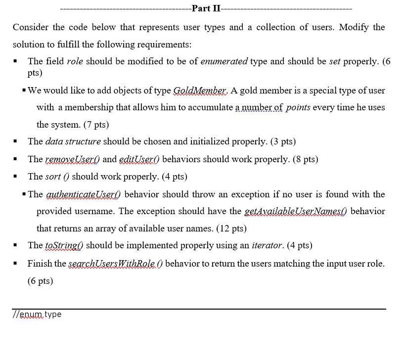 Solved --Part II . Consider the code below that represents | Chegg.com
