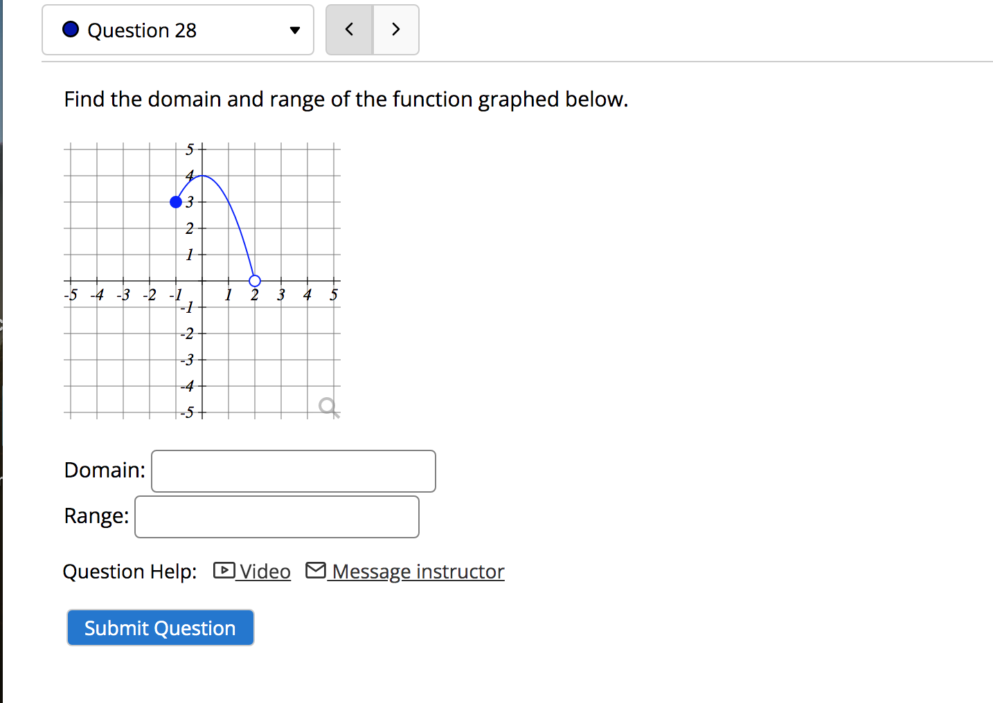 Solved Question 28 Find the domain and range of the | Chegg.com