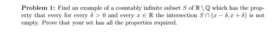 Solved Problem 1: Find an example of a countably infinite | Chegg.com