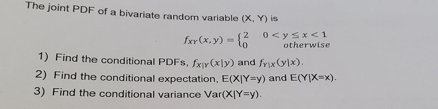 Solved The joint PDF of a bivariate random variable (X,Y) is | Chegg.com