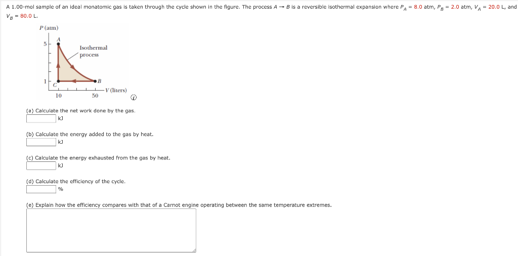 VB=80.0 L. (a) Calculate the net work done by the | Chegg.com