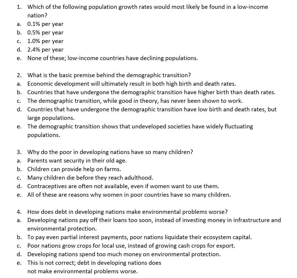 Solved 1. Which of the following population growth rates | Chegg.com