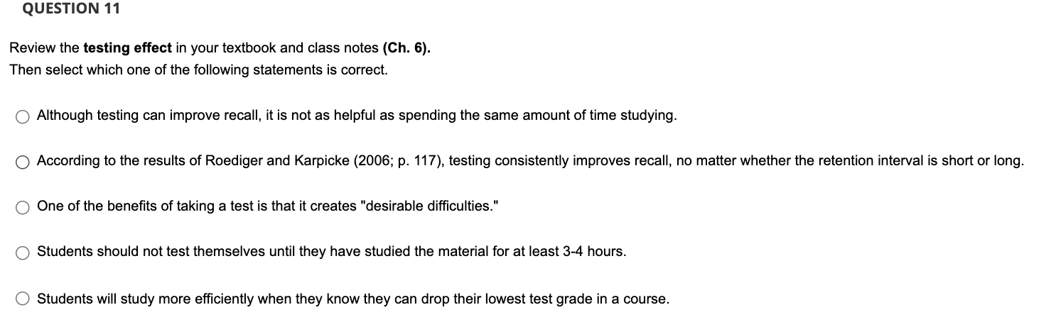 Solved Review the testing effect in your textbook and class | Chegg.com