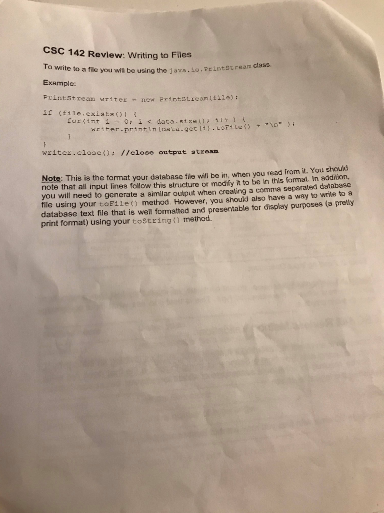 CSC 142 Review: Writing to Files To write to a file | Chegg.com