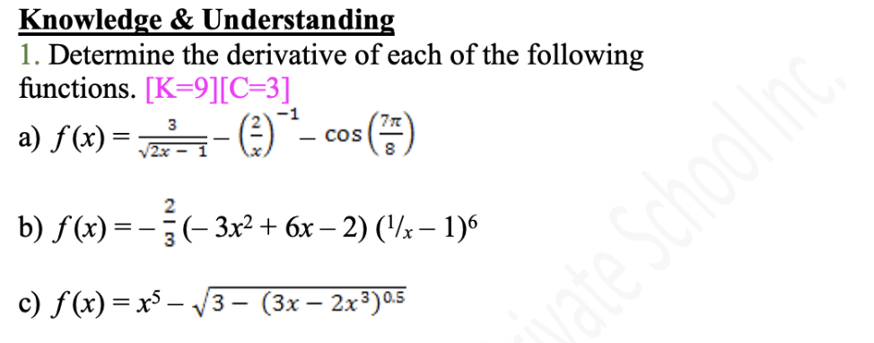 Solved Knowledge & UnderstandingDetermine the derivative of | Chegg.com