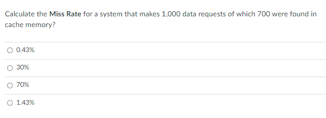 Solved Calculate the Miss Rate for a system that makes 1,000 | Chegg.com