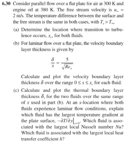 Solved 6.30 Consider parallel flow over a flat plate for air | Chegg.com