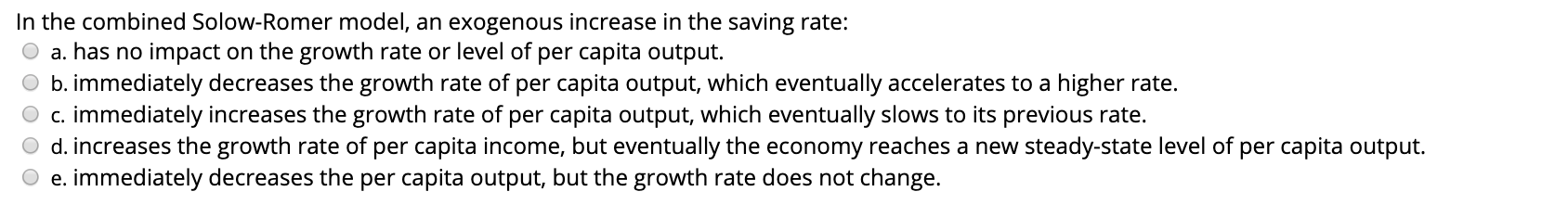 Solved In the combined Solow-Romer model, an exogenous | Chegg.com