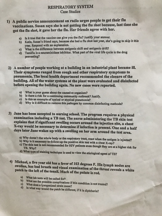 Solved RESPIRATORY SYSTEM Case Studies 1) A publie service | Chegg.com