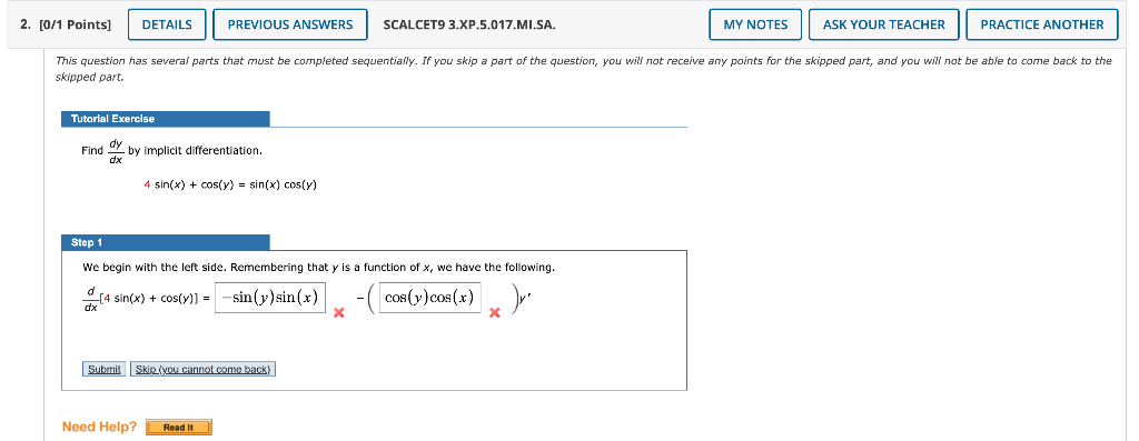Solved 9. [0/1 Points] DETAILS PREVIOUS ANSWERS SCALCET9 | Chegg.com