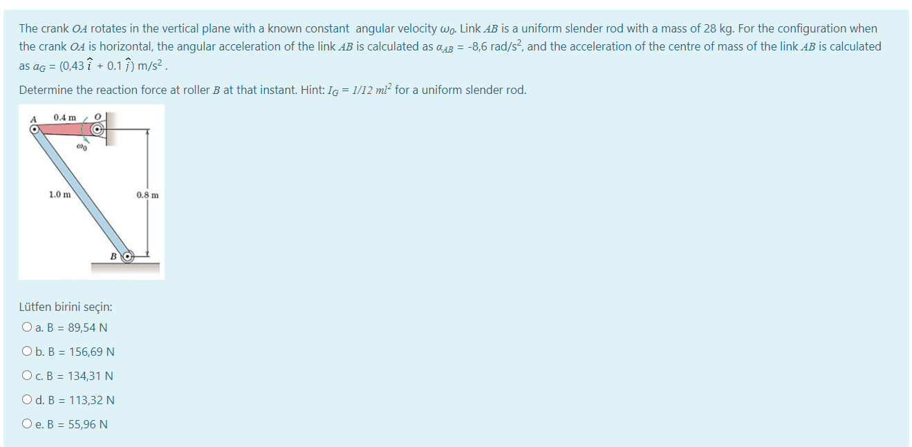 Solved The crank OA rotates in the vertical plane with a | Chegg.com