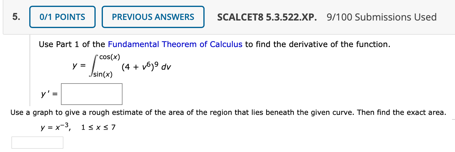 Solved 0/1 POINTS PREVIOUS ANSWERS SCALCET8 5.3.522.XP. | Chegg.com
