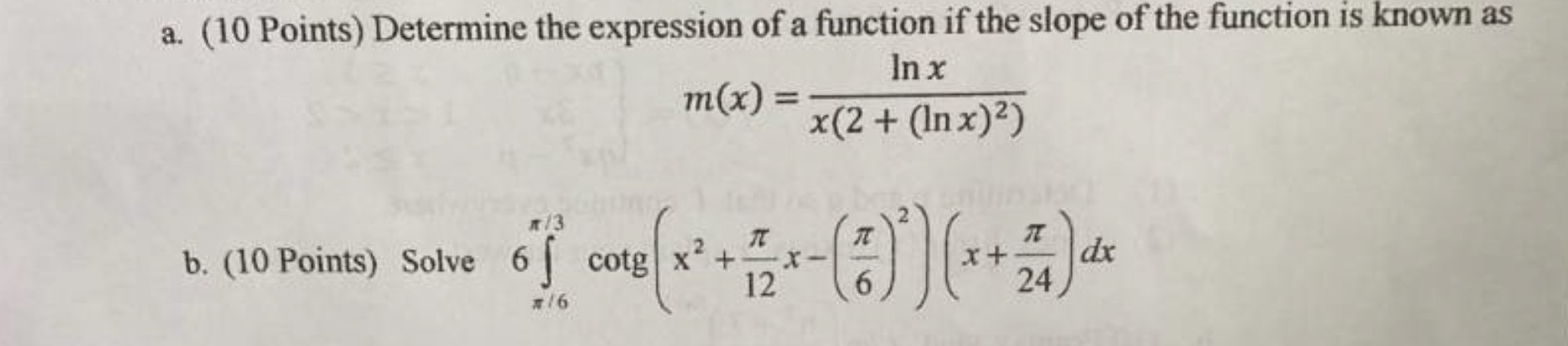 Solved m(x)=x(2+(lnx)2)lnx b. (10 Points) Solve | Chegg.com