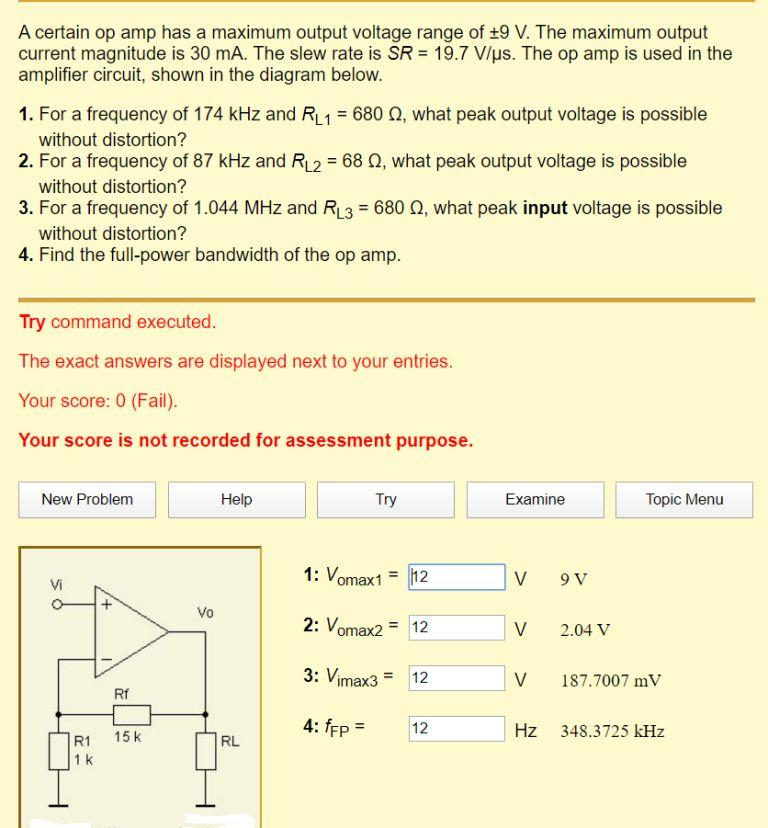 Solved A certain op amp has a maximum output voltage range | Chegg.com