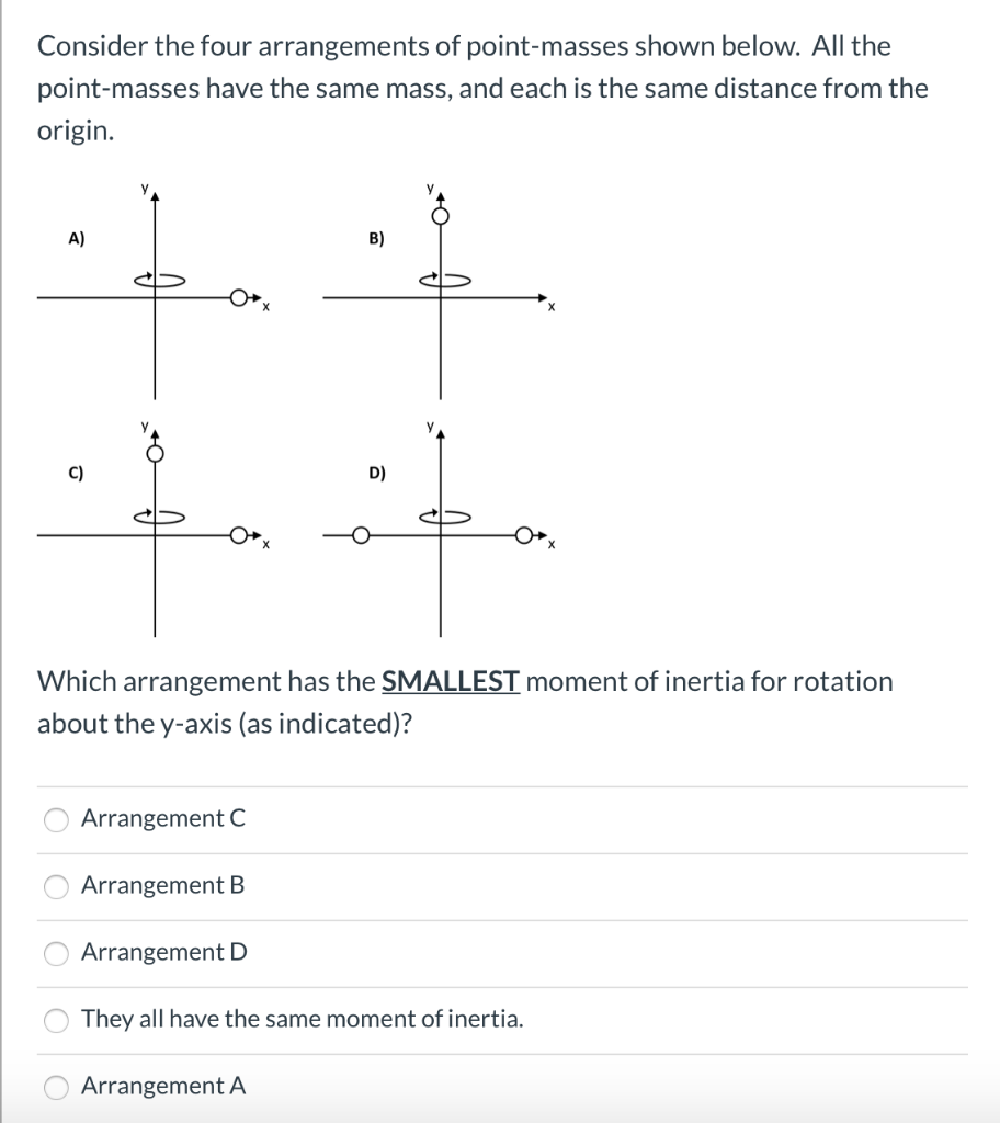 Solved Consider the four arrangements of point-masses shown | Chegg.com