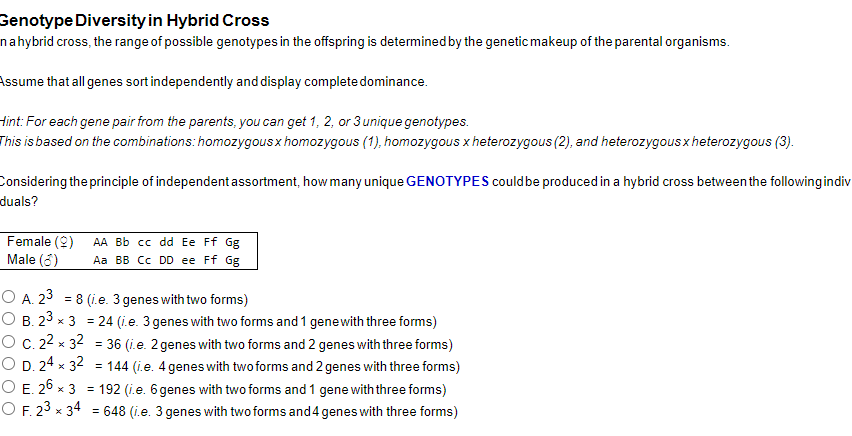 Solved Genotype Diversity in Hybrid Cross a a hybrid cross, | Chegg.com