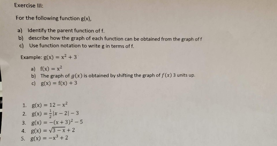 Solved Exercise III: For the following function g(x), a) | Chegg.com