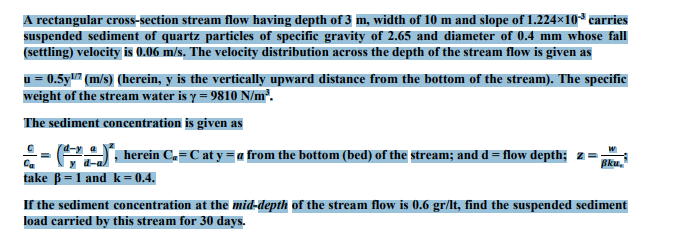 A rectangular cross-section stream flow having depth | Chegg.com