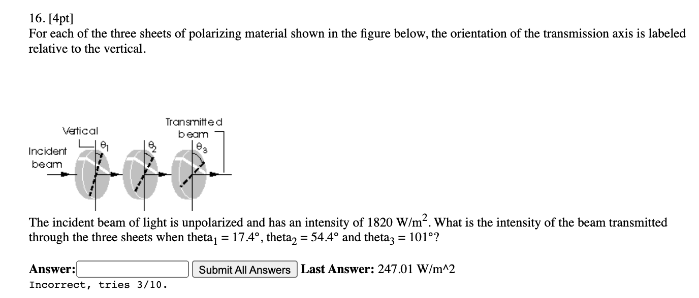 Solved 16. [4pt] For each of the three sheets of polarizing | Chegg.com