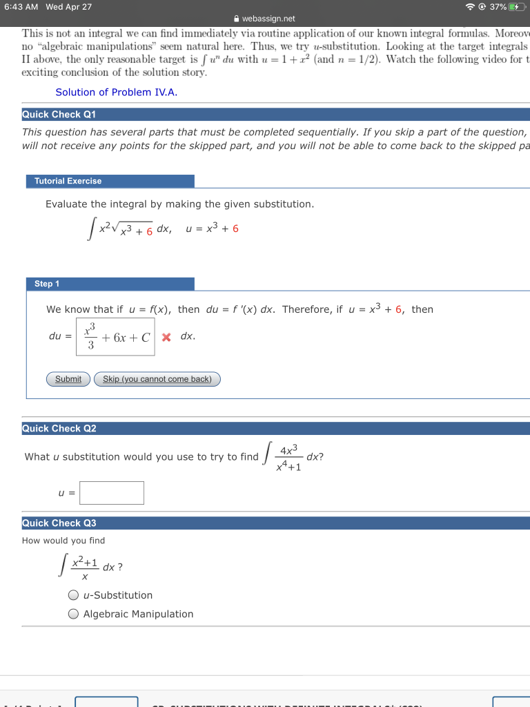 Solved 6:43 AM Wed Apr 27 9 37% E webassign.net This is not | Chegg.com