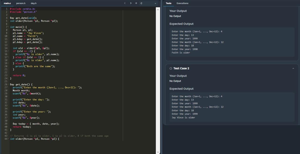 Solved Do in C program Given two persons and their | Chegg.com