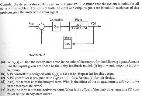 Solved Consider the de generator control system of Figure | Chegg.com
