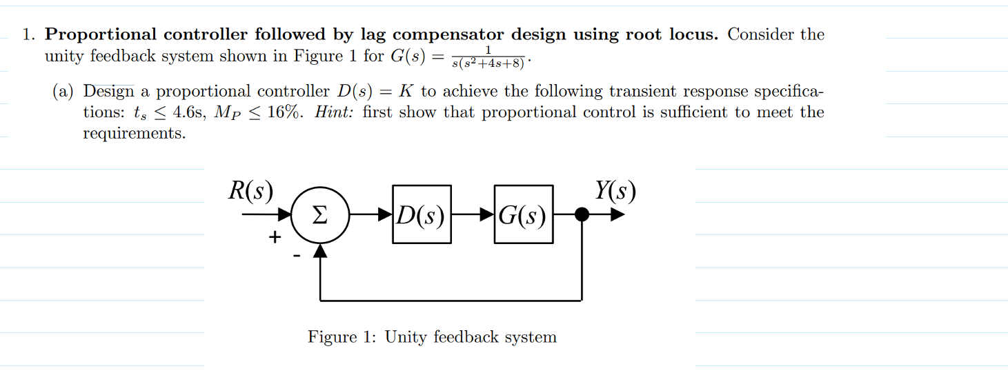 Solved 1. Proportional controller followed by lag | Chegg.com