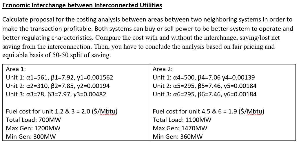Economic Interchange between Interconnected Utilities | Chegg.com