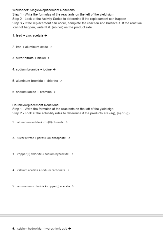 Solved Worksheet: Single-Replacement Reactions Step 1 - | Chegg.com