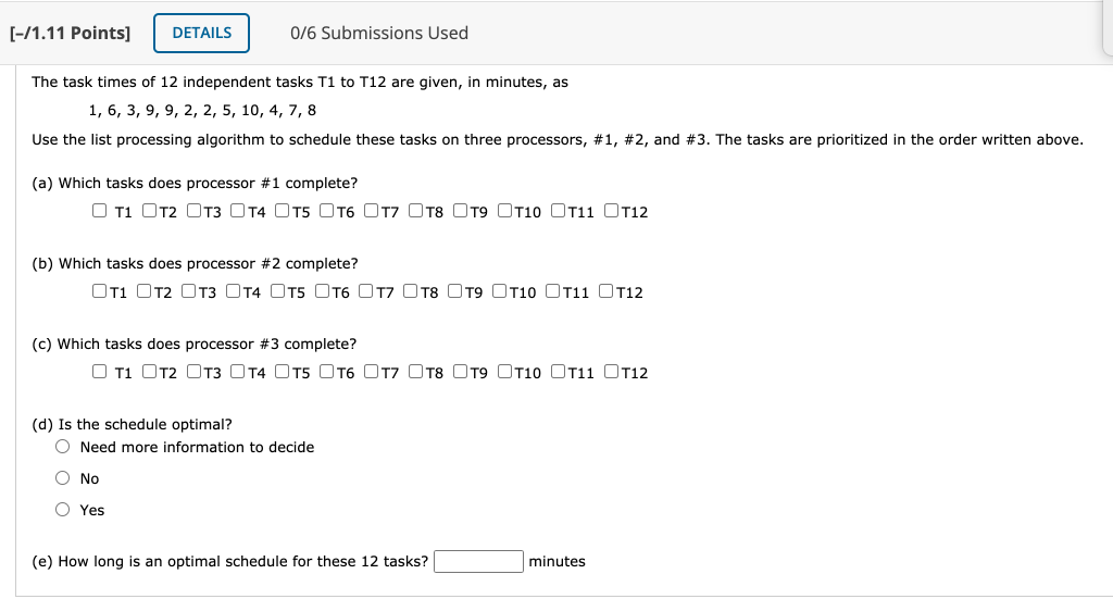 Solved [-/1.11 Points] DETAILS 0/6 Submissions Used The task | Chegg.com
