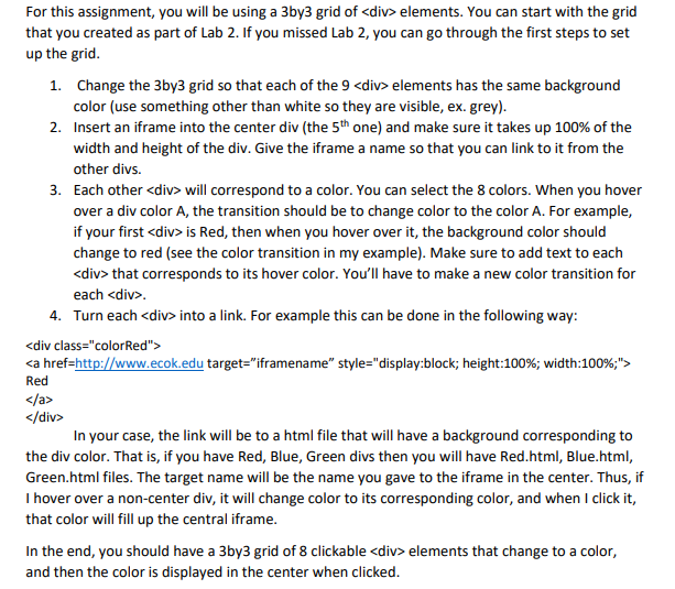Solved For this lab, you will be using elements to | Chegg.com