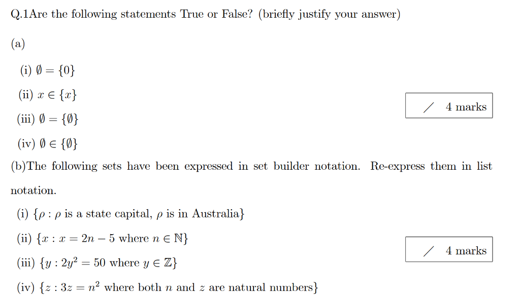 Solved Q.1Are the following statements True or False? | Chegg.com