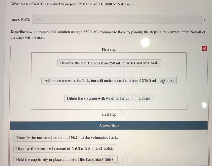 Solved What mass of NaCl is required to prepare 250.0 mL of | Chegg.com