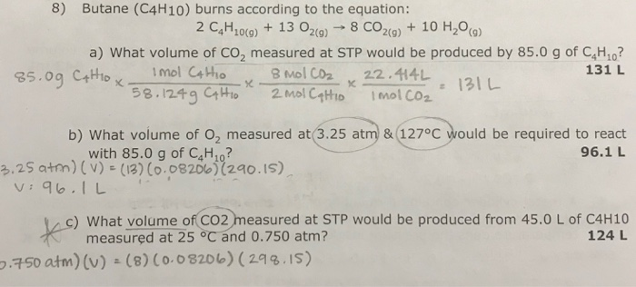 Solved Butane (C4H10) burns according to the equation: | Chegg.com