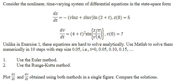 Solved Consider The Nonlinear Time Varying System Of