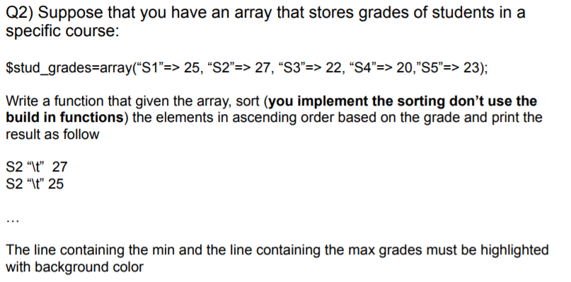 Solved Q2) Suppose that you have an array that stores grades | Chegg.com